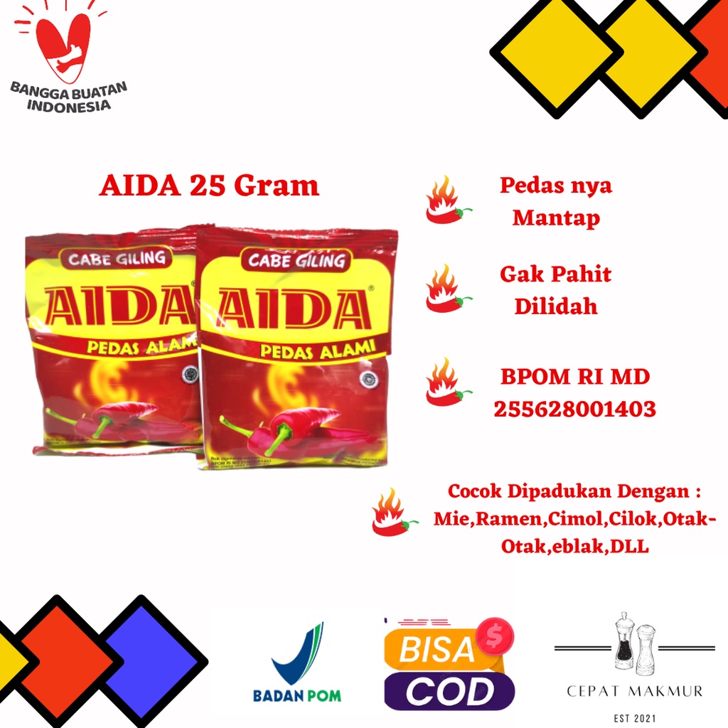 Jual Cabe bubuk Aida Kemasan 25 Gram - EXPIRED DESEMBER 2022 | Shopee ...