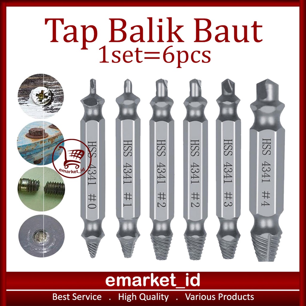 Jual Tap Balik Screw Extractor 6 in 1 / Alat Pembuka Baut Skrup Rusak ...