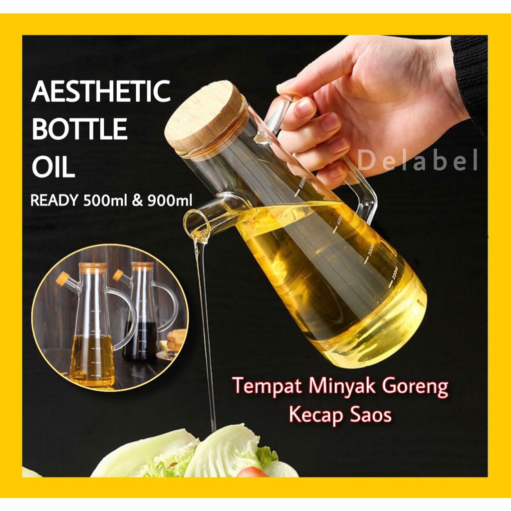 Jual Orion Oil Bottle 500 ml 900 ml / Botol Kaca Minyak goreng / botol kecap / tutup bambu botol ...