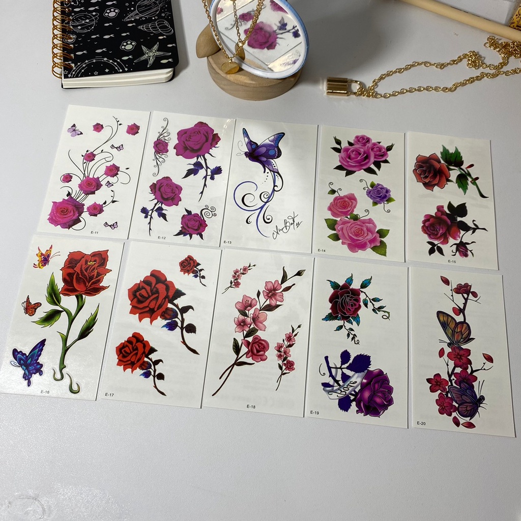 Jual TYPE E | Tato Temporer Tahan Air Lucu Motif Kartun Tulisan Bunga ...