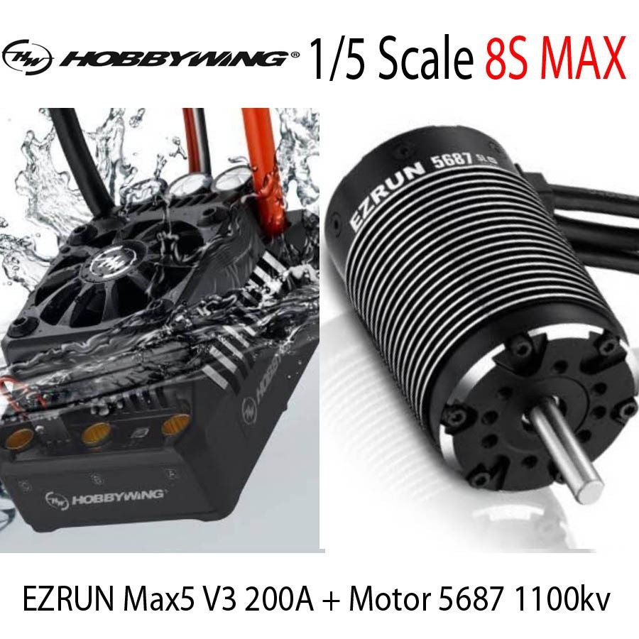 Jual Combo Hobbywing EZRUN Max5 V3 200A + Motor 5687 1100kv brushless ...