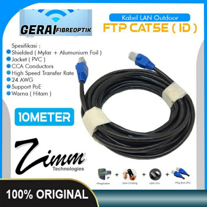 Jual Kabel Lan RJ45 Cat 5e FTP STP Outdoor 10 Meter Siap Pakai Cat5e zimmlink | Shopee Indonesia