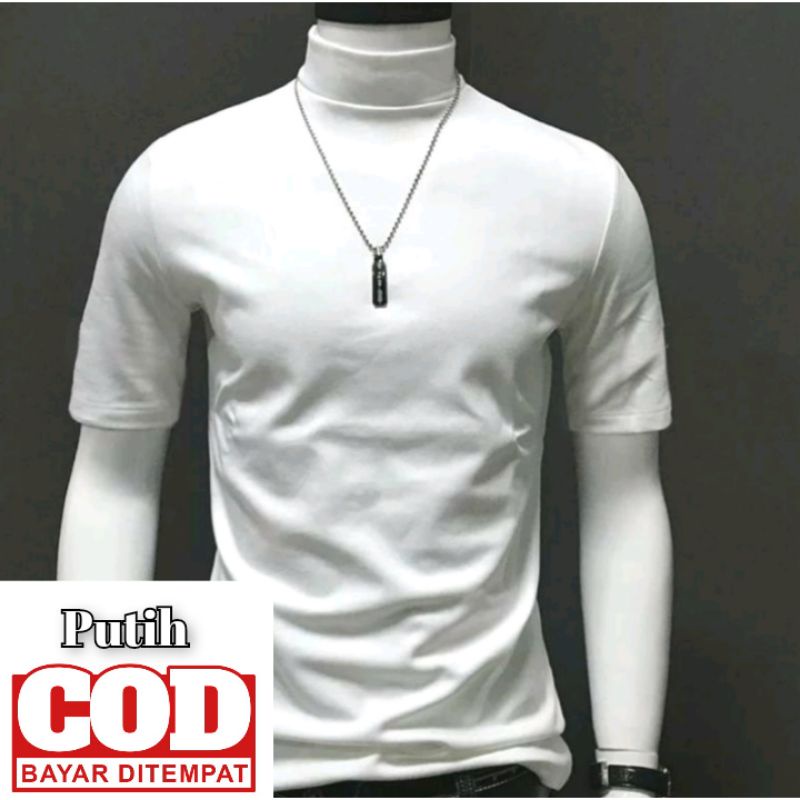 Jual EKSKLUSIF - Kaos Pria Turtle Neck Lengan Pendek Polos / Baju ...
