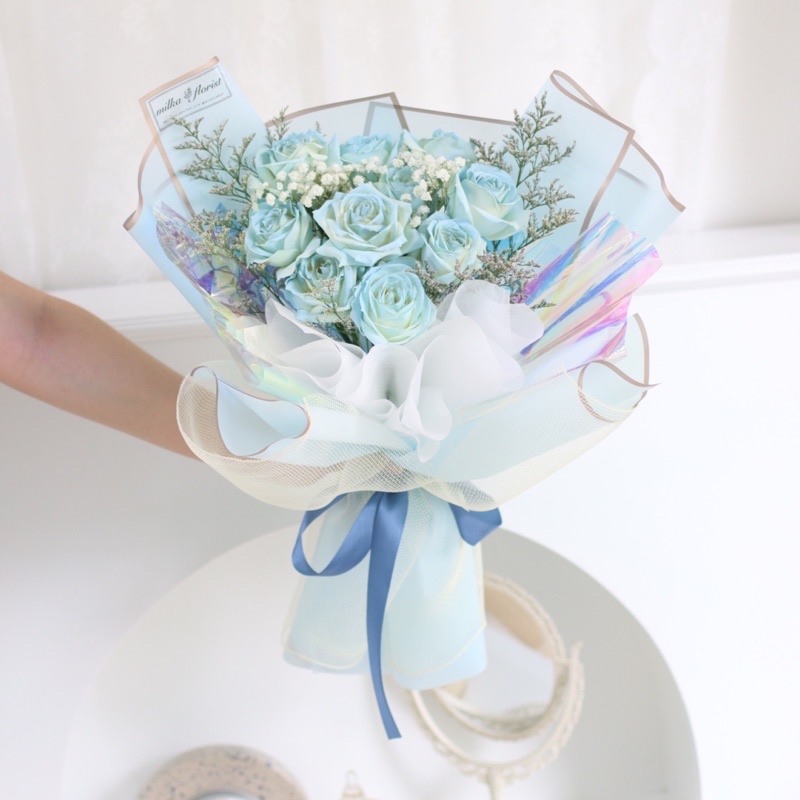 Jual Rose Bouquet Blue Biru 10 Stem - Buket Bunga Mawar Fresh Segar ...