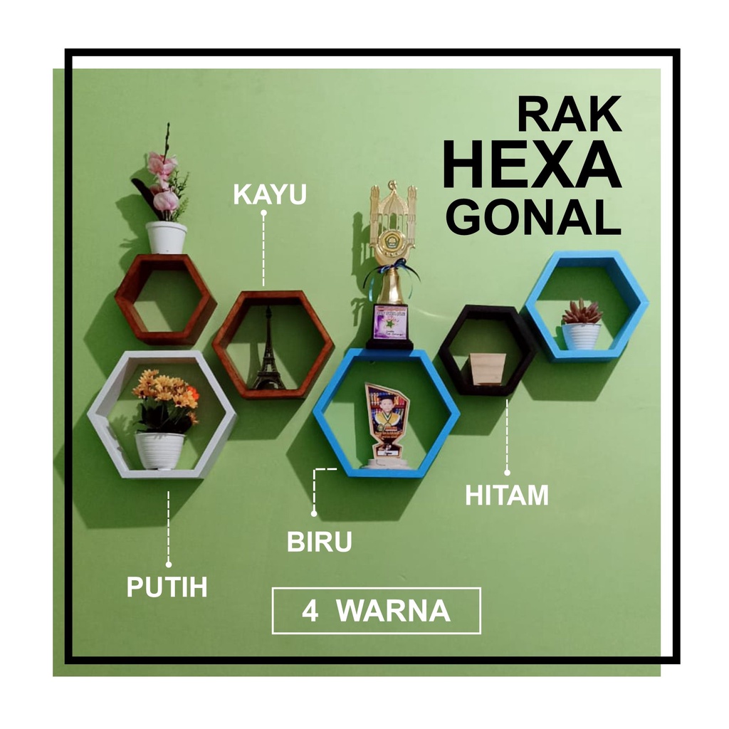 Jual (1 SET) Rak Dinding Hexagonal Kayu Premium | Shopee Indonesia