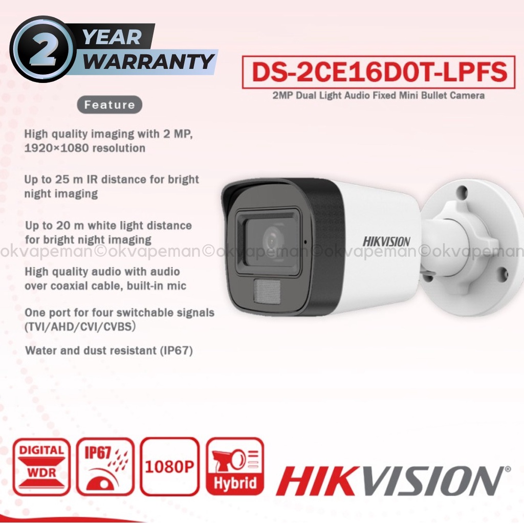 Jual CCTV HIKVISION Outdoor HIK 2MP Audio CAMERA DS-2CE16D0T-LPFS | Shopee Indonesia