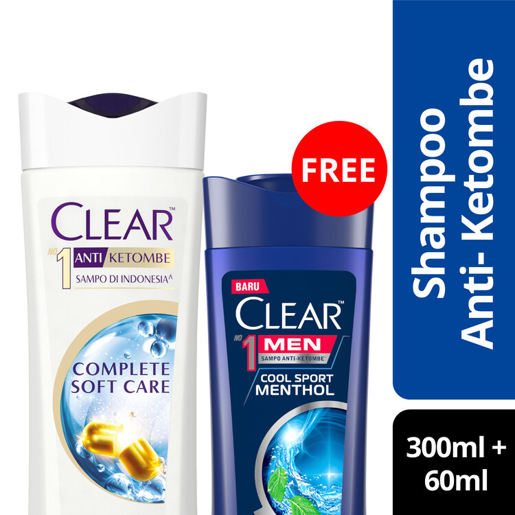 Jual CLEAR Shampoo Anti Ketombe Complete Soft Care 300ml Free Clear Shampoo 60ml | Shopee Indonesia
