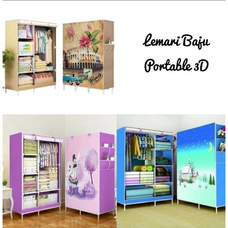 Jual Rak Baju 3d Lemari Portable TRI J Tempat Pakaian Motif Dengan ...