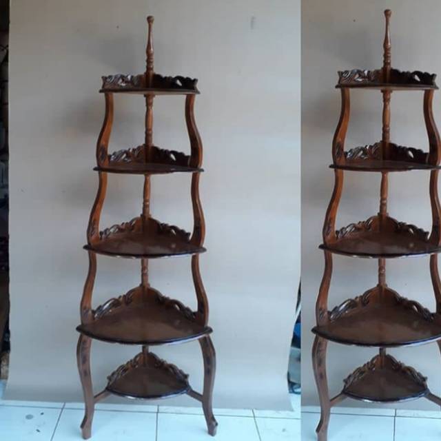 Jual RAK POJOK MOTIF UKIR TIPE TANGGA (Tinggi 157 cm) Bahan Kayu Jati ...