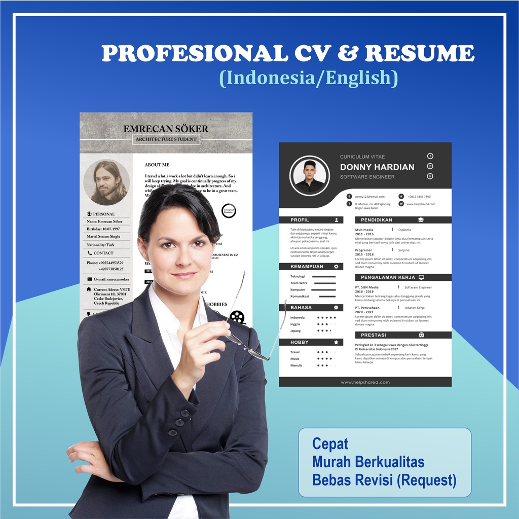 Jual Jasa Desain / Pembuatan CV (Curriculum Vitae) dan Surat Lamaran Kerja dengan Template atau ...
