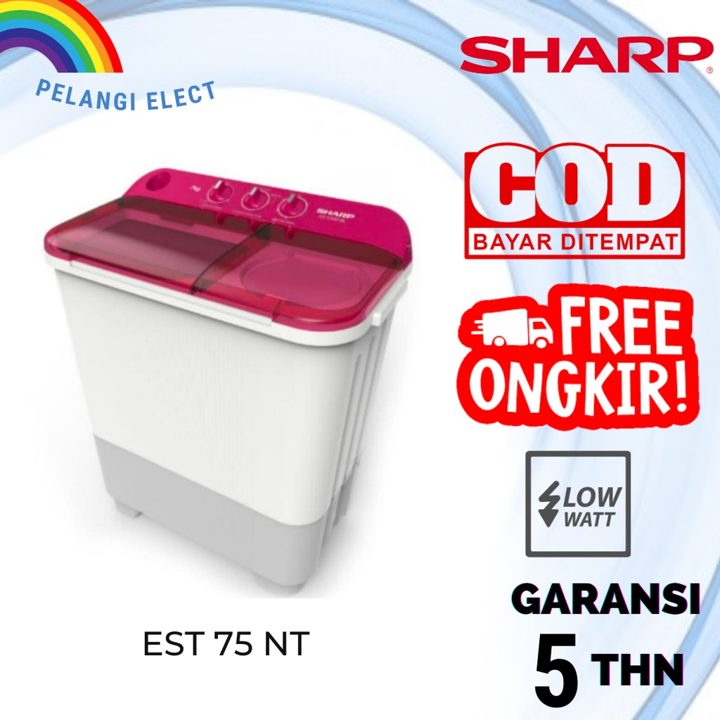 Jual MESIN CUCI SHARP EST 75 NT 7 KG 2 TABUNG PUREMAGIC LOW WATT ...