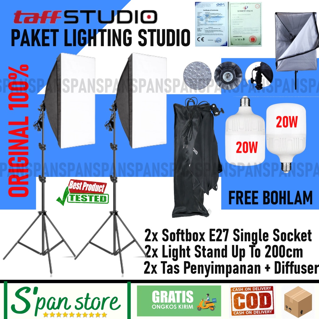 Jual Paket Lighting Studio Foto Softbox E27 Light stand Gratis Bohlam ...