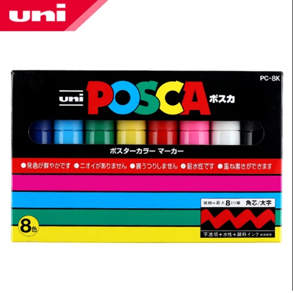 Jual Uni Posca Paint Marker PC-8K Chisel Board Set 8 Spidol Permanent ...