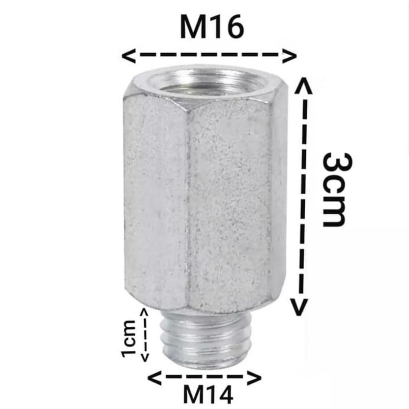 Jual Baut Adapter dari Ulir M16 Female ke M14 Male /Spindel Adapter M16 ...