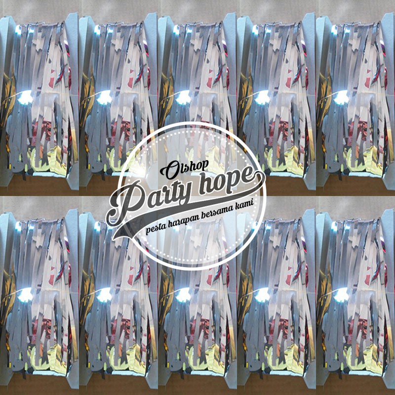 tirai foil silver / backdrop silver / foil fringe curtain/ background ...