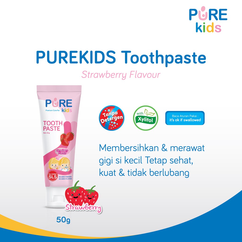 Jual PUREKIDS TOOTHPASTE STRAWBERRY FLAVOUR 50G | Shopee Indonesia