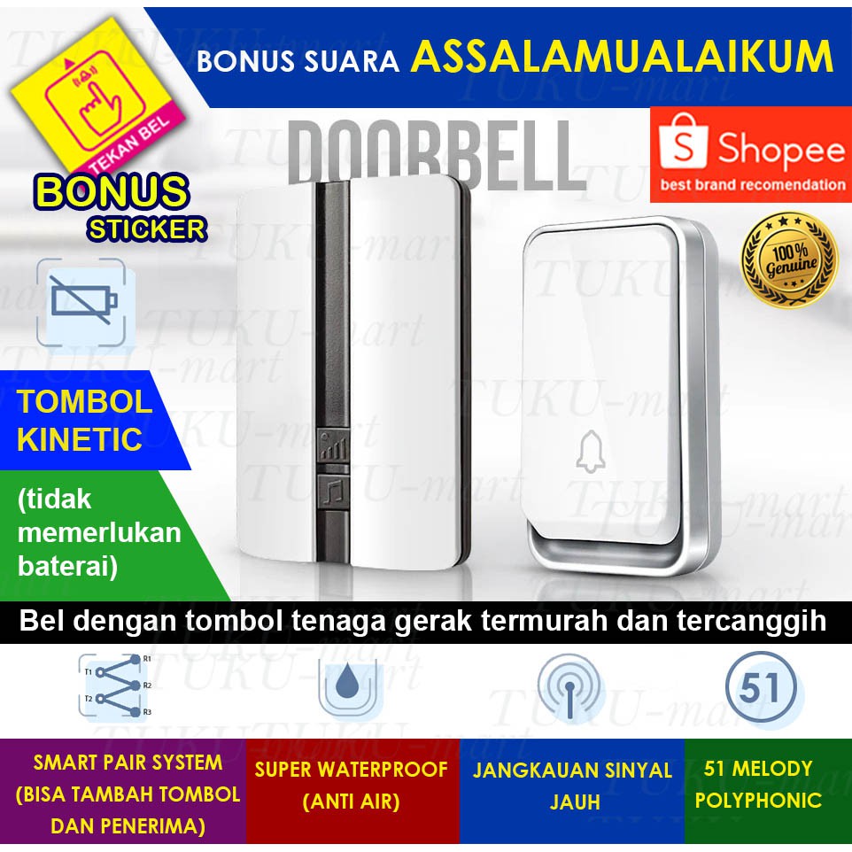 Jual Bel Rumah Wireless Door Bell Waterproof Pintu 1 Receiver | Shopee ...