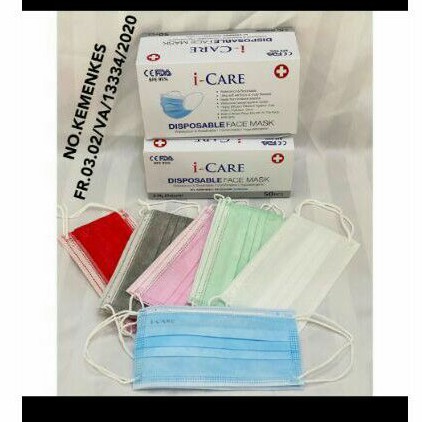Jual masker 3 ply per box 50 pcs abu2 ( I CARE) | Shopee Indonesia