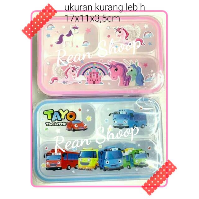 Jual lunch box tempat makan bekal anak sekolah 3 sekat karakter unicorn tayo the little bus lol ...