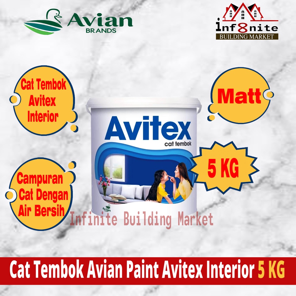 Jual Cat Tembok Avitex Interior Ready Mix 5 KG Plafon Dinding Gypsum ...