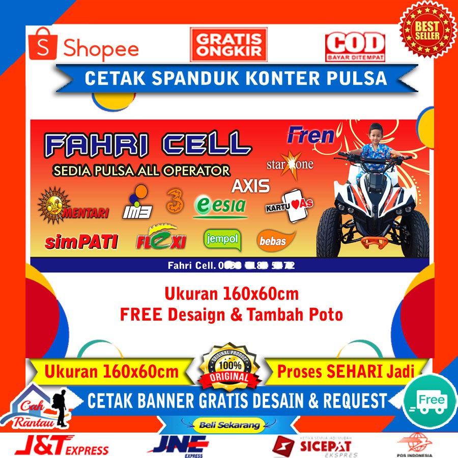 Jual Cetak Banner Spanduk Backdrop Custom Pulsa Toko Konter Murah Free Design Tambah Poto Baliho ...