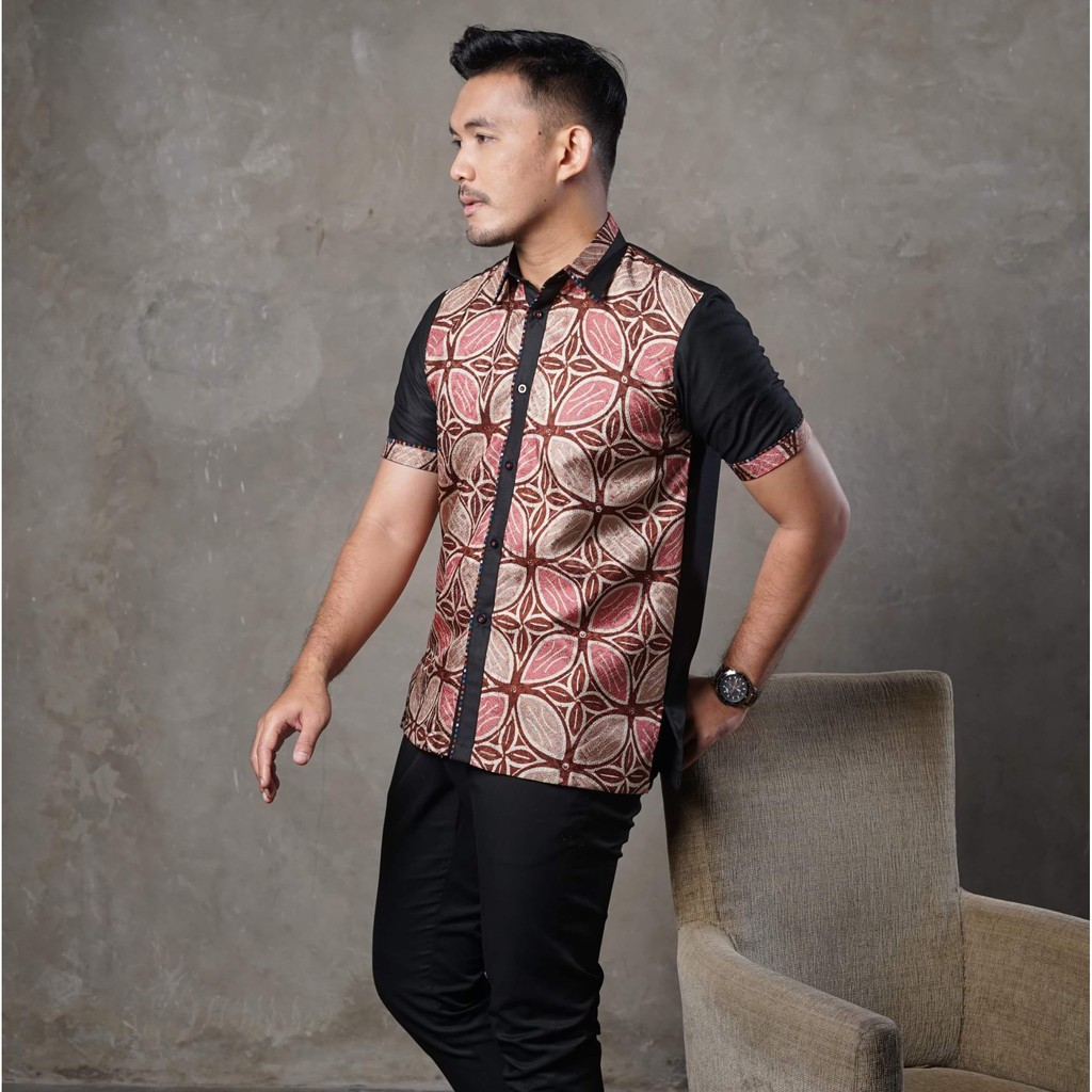 PAKAIAN BATIK PRIA PREMIUM LENGAN PENDEK MODERN STYLE WARNA HITAM ...
