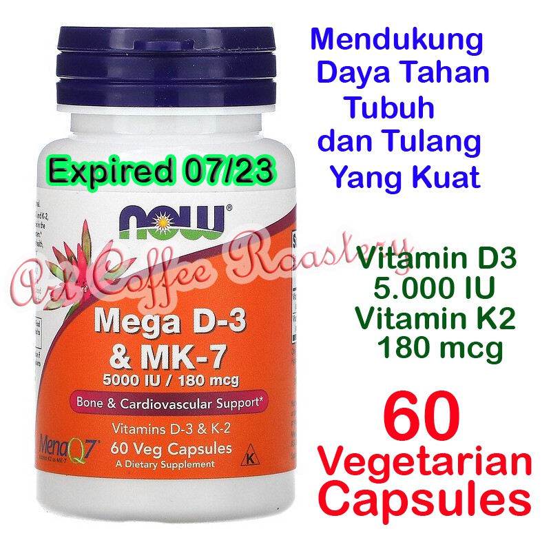 Jual Mega D3 5000IU & MK7 180 mcg , Now Foods ( USA ) 60 Veg Capsules ...