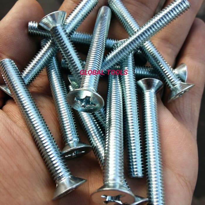 Baut obeng Verseng m6 x 60 JF 6 x 60 machine screw 6x60 galvanis putih ...