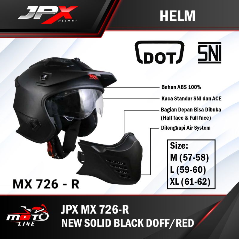 Jual helm jpx mx 726 R new black doff/red | Shopee Indonesia