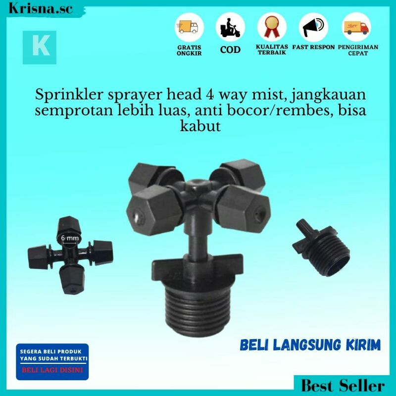 Jual SPRINKLER SPRAYER HEAD 4 WAY MIST NOZZLE MISTI + Fitting Drat ...