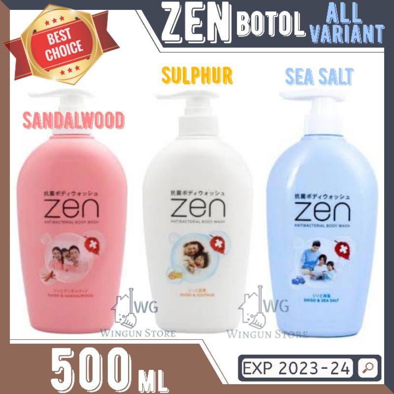 Jual Sabun Mandi Cair ZEN 500ml Botol pump Shiso Sandalwood Sulphur sea salt body wash all ...