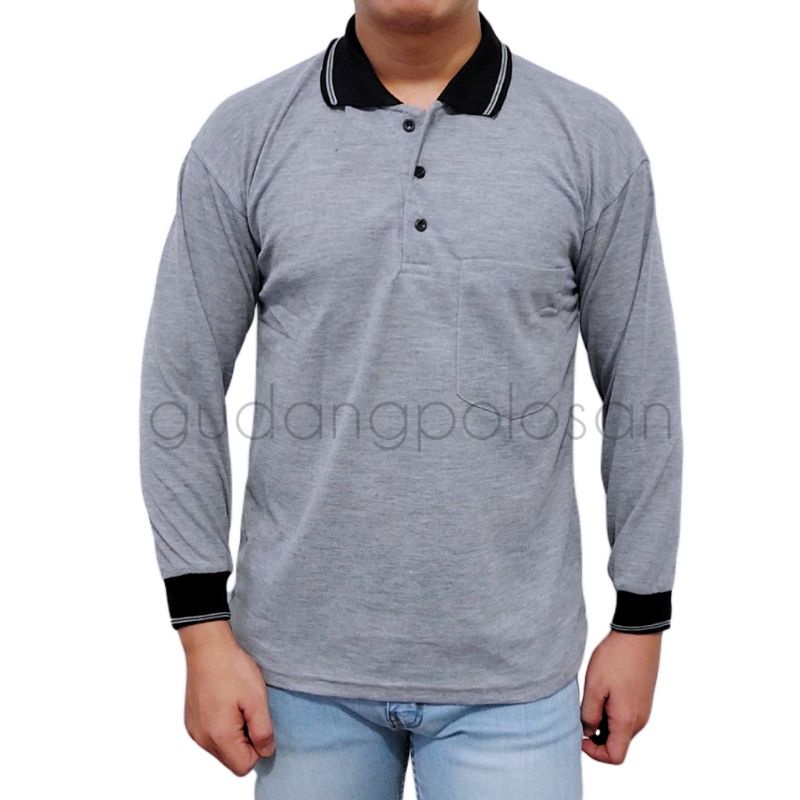 Jual GP Kaos Polo/Polo Shirt/Kaos Kerah Lengan Panjang Abu Misty | Shopee Indonesia