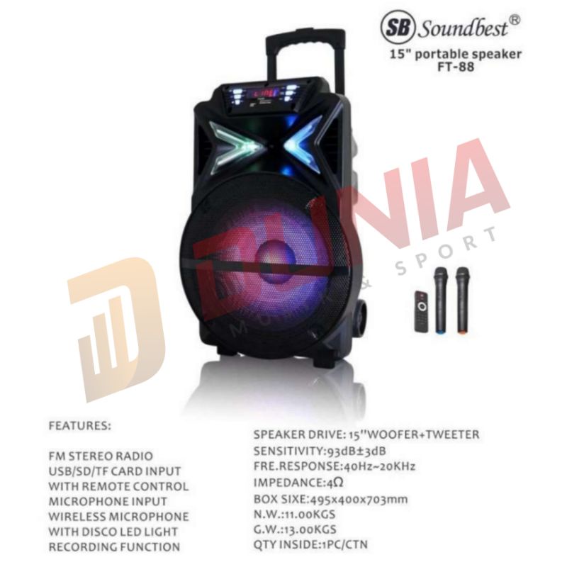 Jual Speaker Portable Wireless Soundbest FT 88 Original 15 Inch ...