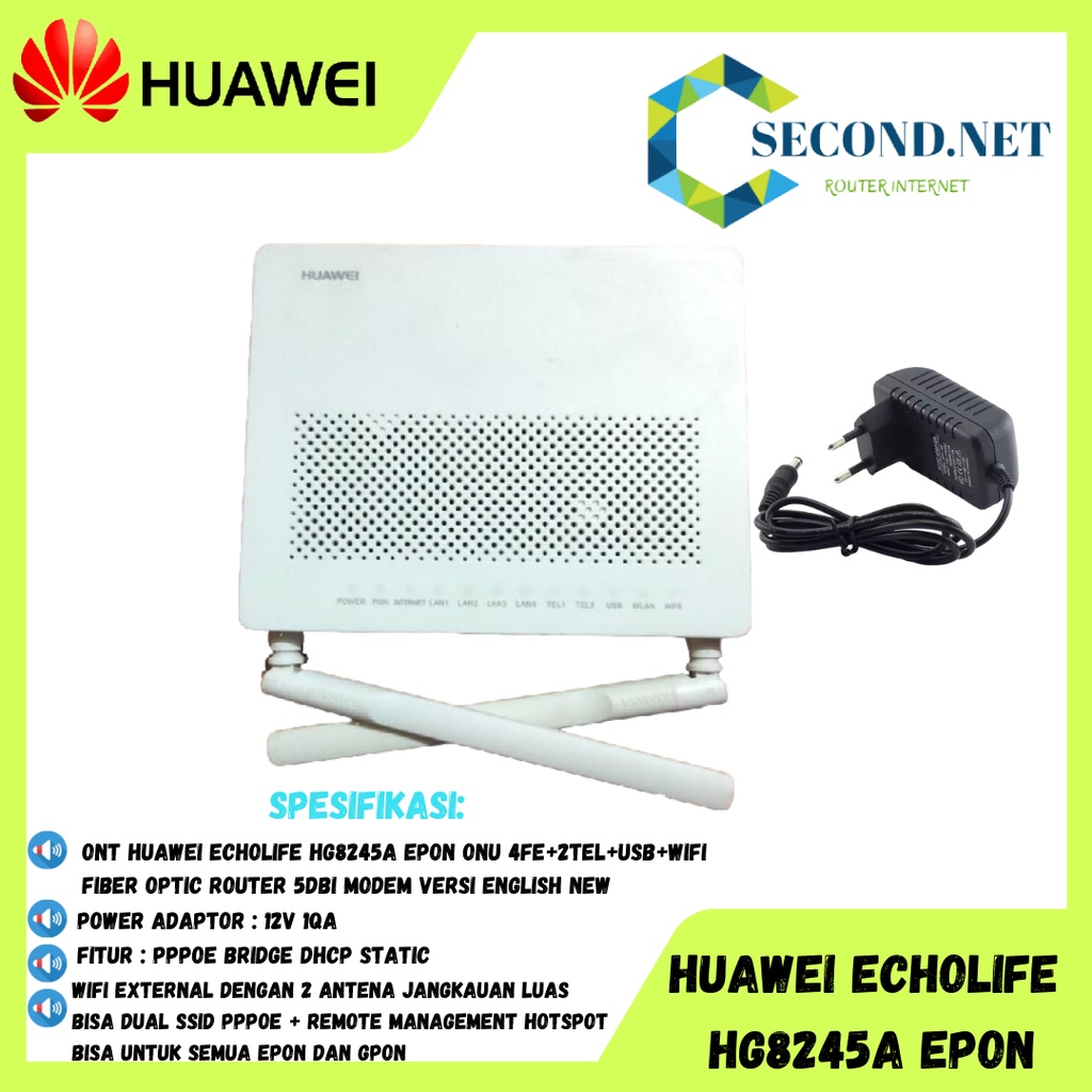 Jual ONT HUAWEI ECHOLIFE HG8245A EPON ONU 4FE+2TEL+USB+WIFI FIBER OPTIC ...