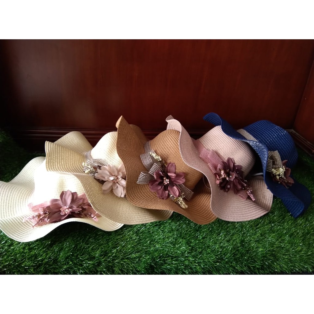 Jual topi pantai paper ANAK dan DEWASA gelombang bunga besar/ topi ...
