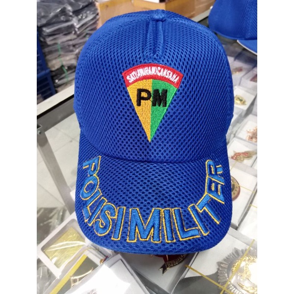 Jual topi jaring biru dan hitam polisi militer/topi jala biru doubel ...