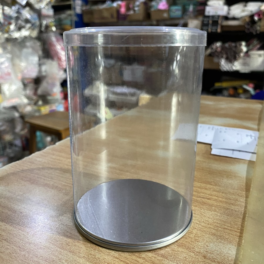 Jual Tabung mika alas kaleng 8.3 cm tinggi 18 cm / toples kue kering ...