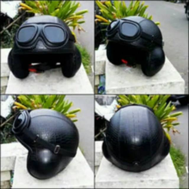Jual Helm Retro Pilot Crocodile Hitam Polos | Shopee Indonesia