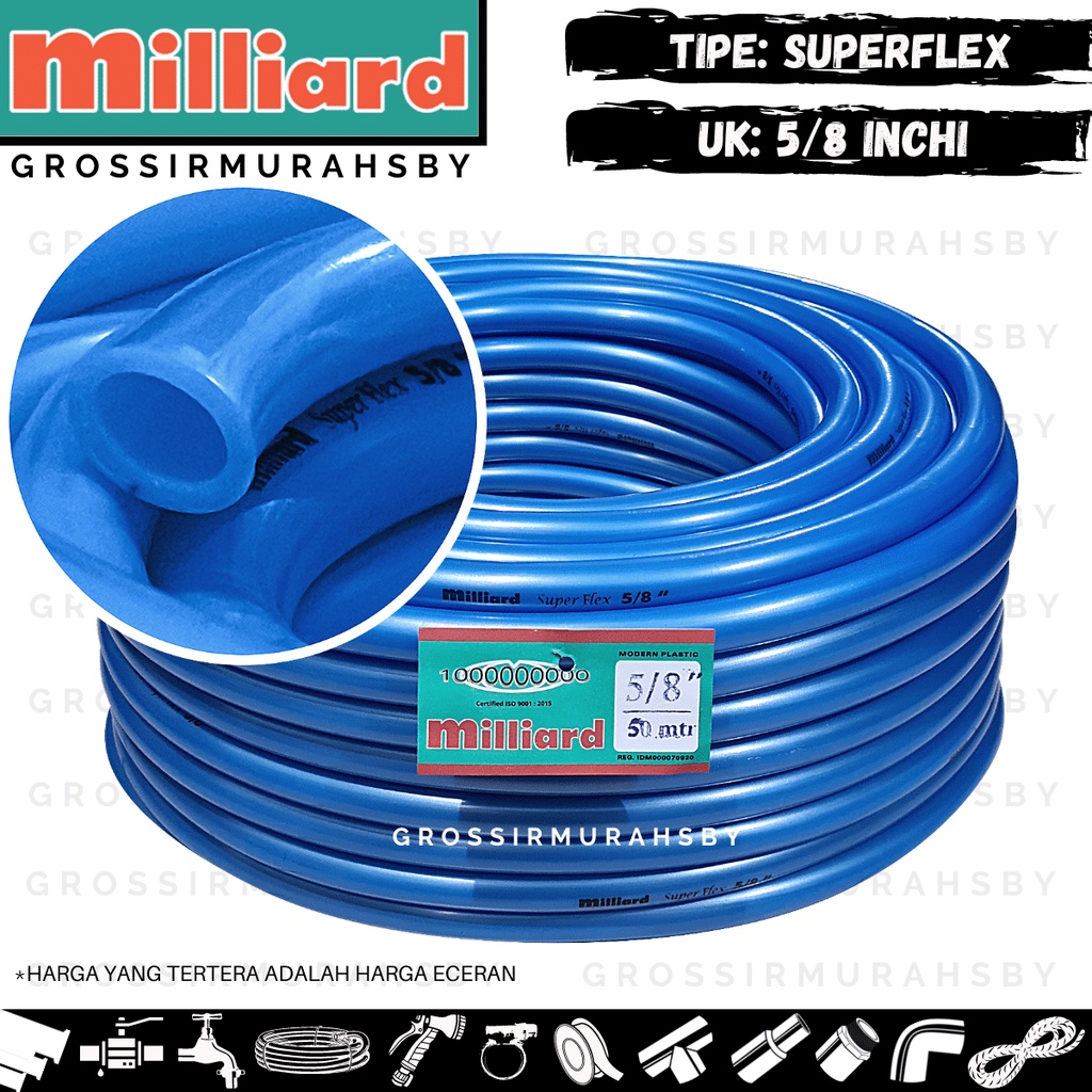 Jual SELANG AIR MILLIARD SUPERFLEX 5/8 INCHI ( HARGA PERMETER ) METALIK ...