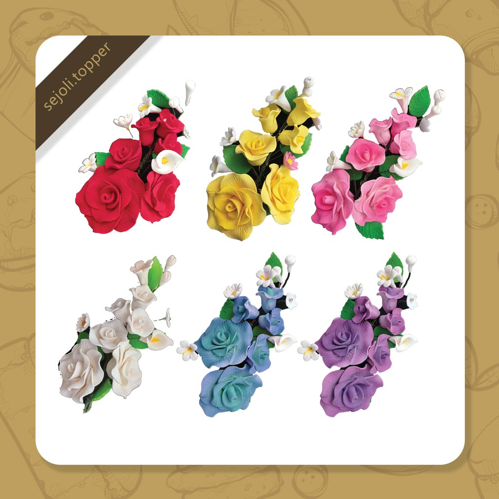 Jual Hiasan Kue / Cake Topper Bunga / Gumpaste Bunga Mawar Rangkai 6/GPU 92 | Shopee Indonesia