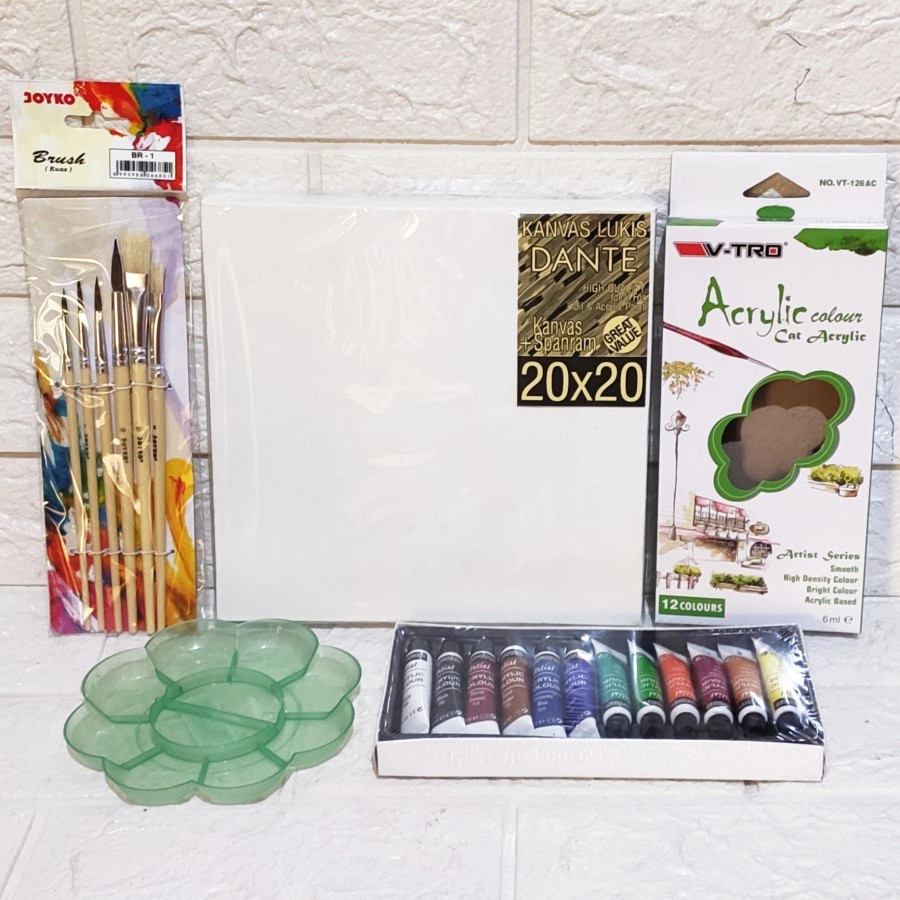 Jual Paket Melukis Kanvas 20x20 Kuas Palet | Shopee Indonesia