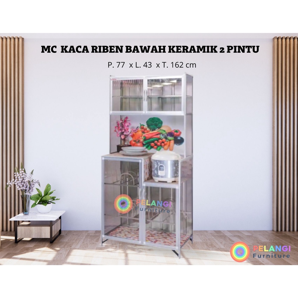 Jual 2 PINTU LEMARI / RAK PIRING MAGIC COM KACA RIBEN BAWAH KERAMIK ...