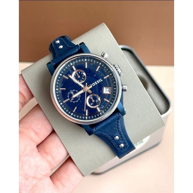 Jual Jam Fossil Original Boyfriend Chronograph Navy Leather Watch ...