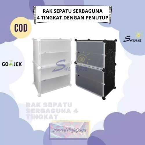 Jual RAK SEPATU 4 TINGKAT ADA PENUTUP ANTI DEBU / RAK SEPATU 4 SUSUN 2 ...