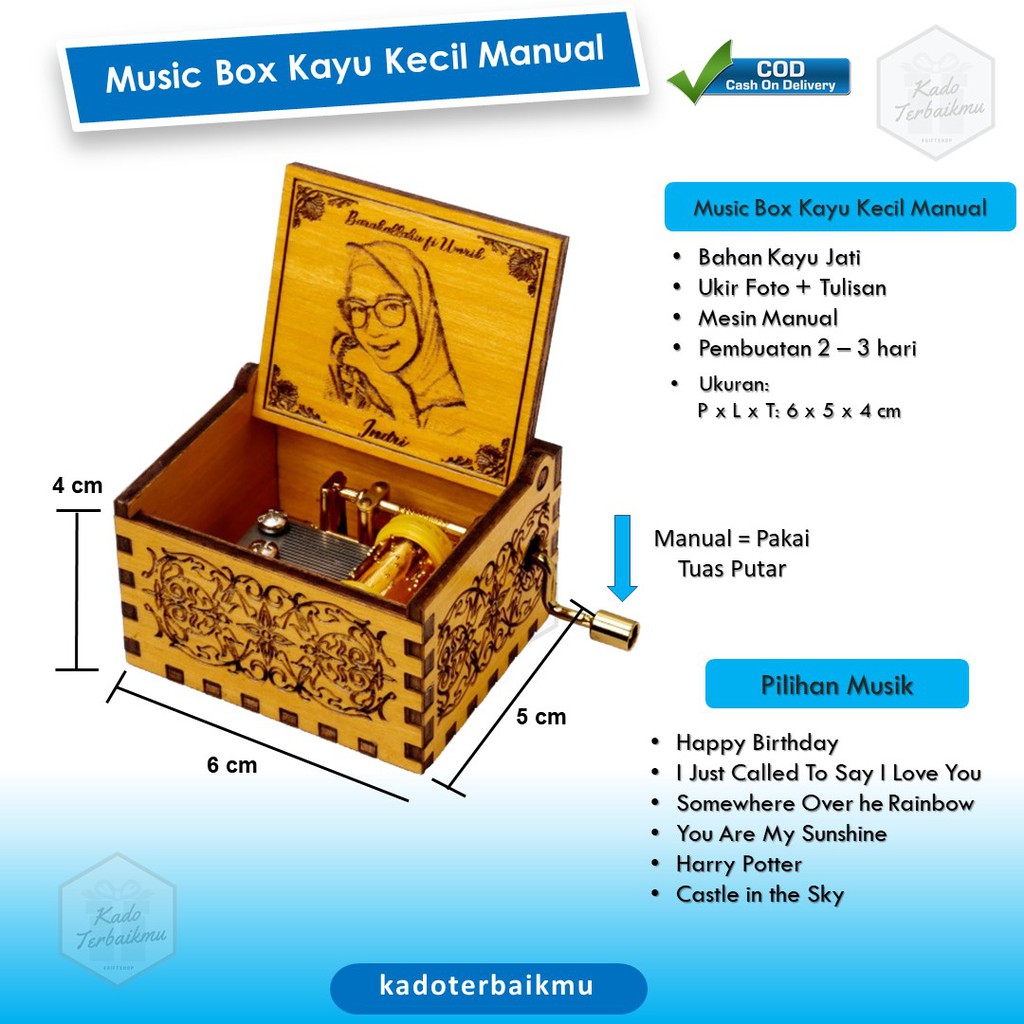Jual Kotak Musik Kecil Manual Custom Foto dan Tulisan Indonesia|Shopee ...