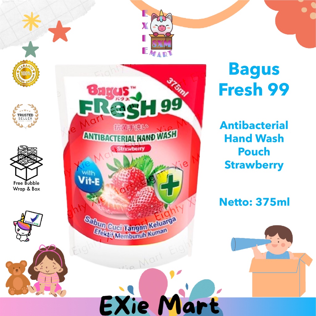 Jual BAGUS FRESH 99 ANTIBACTERIAL HAND WASH STRAWBERRY POUCH 375ML ...