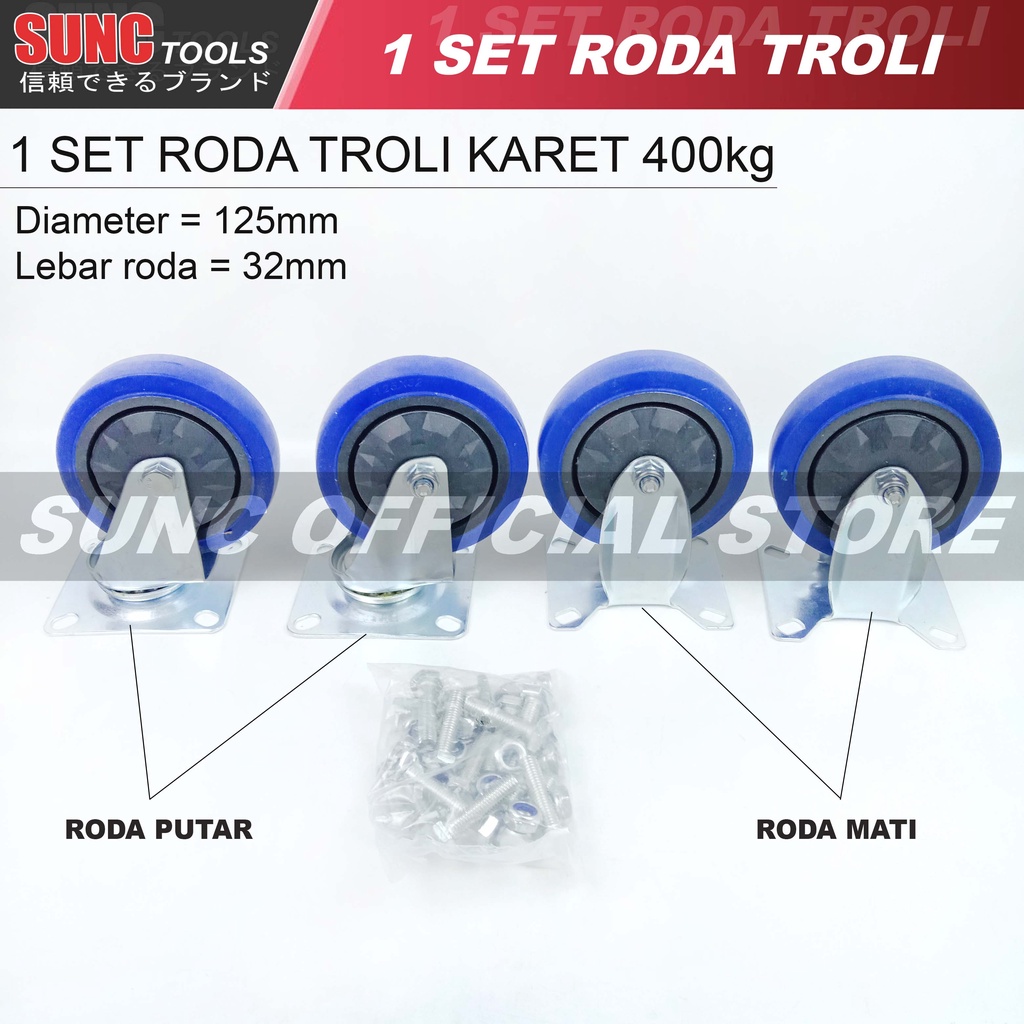 Jual 1 Set Roda Troli Trolley Wheel 1 Set 400kg | Shopee Indonesia