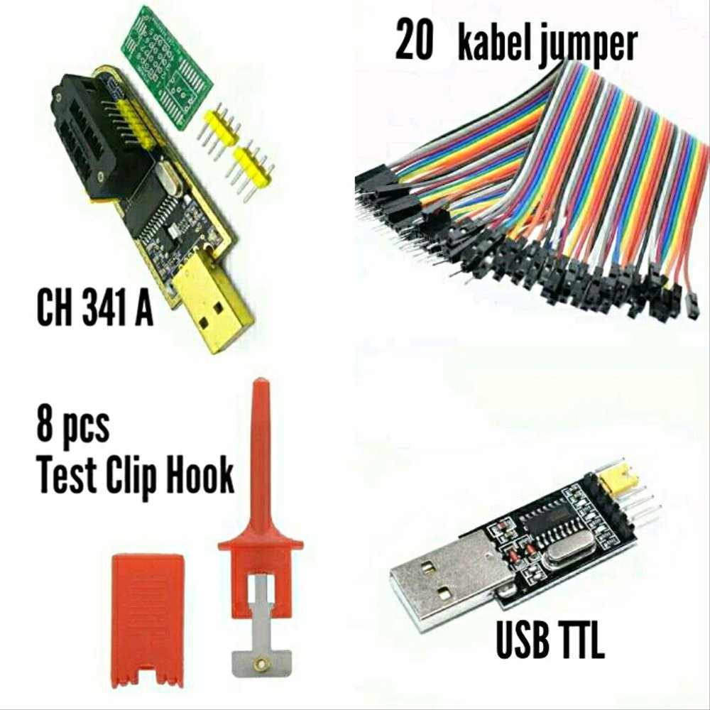 Jual Jual Alat flash IC eeprom CH341A test Clip Hook USB TTL dan kabel ...
