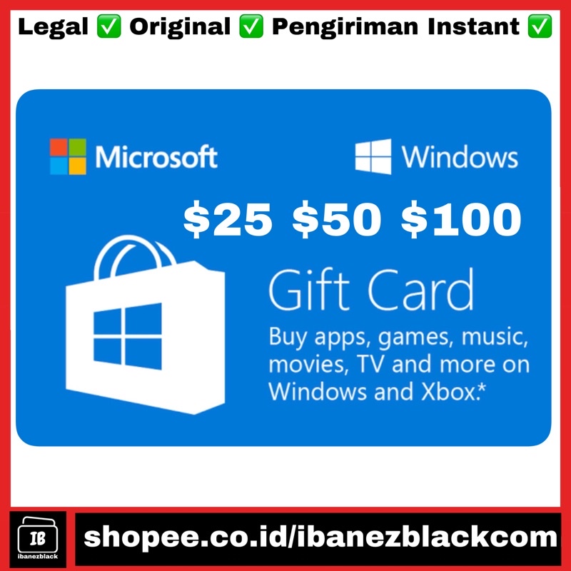 Jual Microsoft Windows Store US $25, $50, $100 Gift Card Digital Code ...