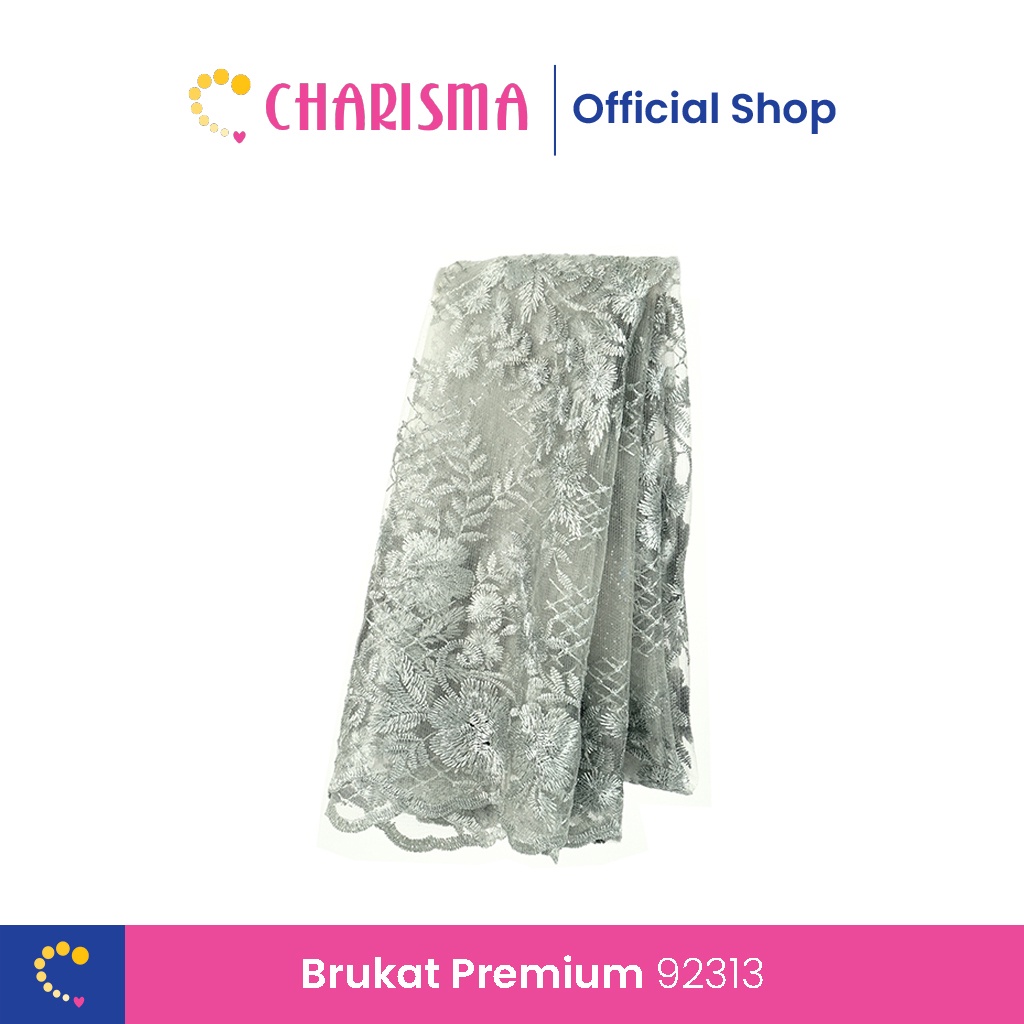 Jual Charisma Bahan Kain Brukat Glitter Premium - Brukat Bunga Abu-abu ...